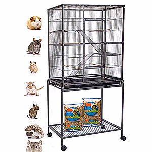 64" Extra Large Wrought Iron 4 Levels Ferret Chinchilla Sugar Glider Rats Mices Rabbit Squirrel Hamster Cage with Removable Stand (32" L x 19" W x 60" H, BlackVein)