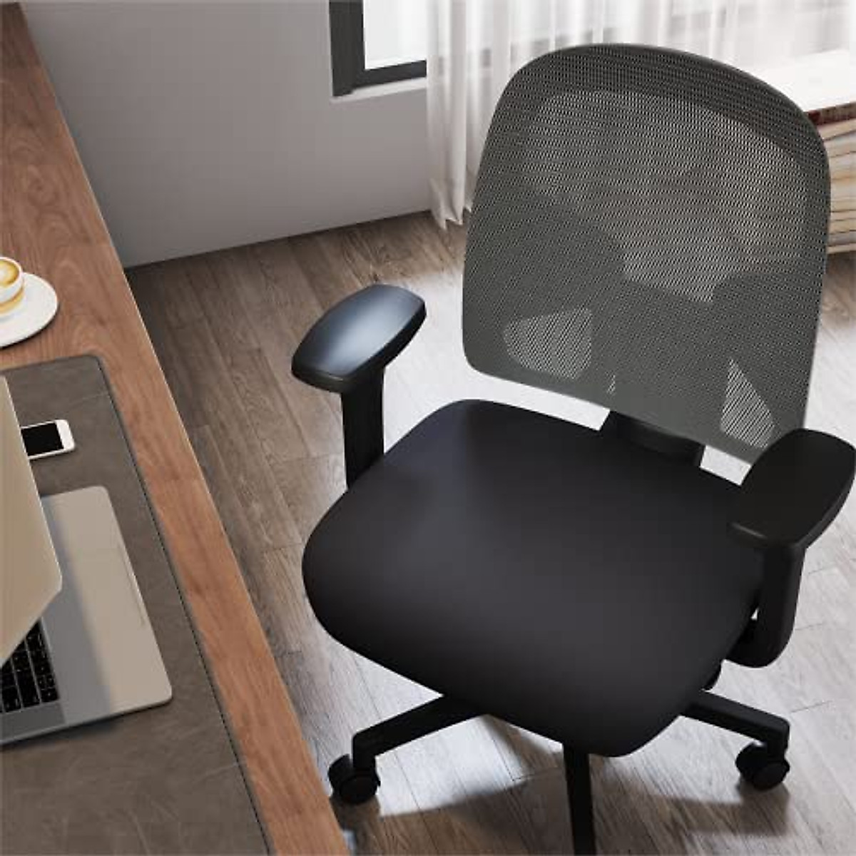GABRYLLY Office Desk Chair, Ergonomic Mesh Chair Mid Back Computer Task Chair with Wide Armrest & Soft Cushion Seat, Swivel Executive Chair for Home Study Living Room - Grey