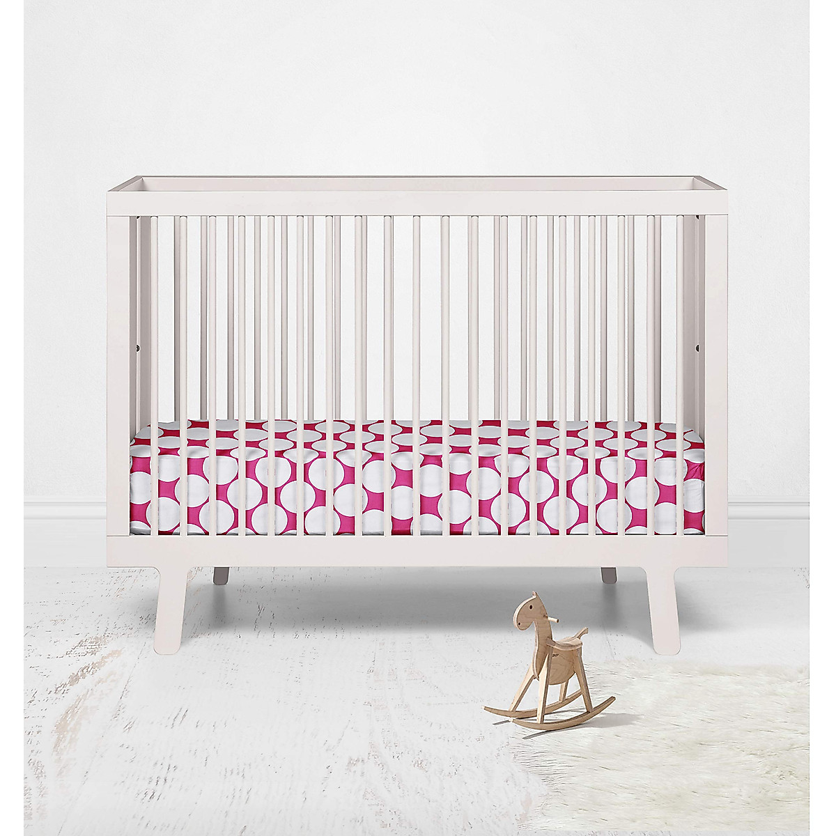 Bacati - ONE Large DOTS Soft Breathable 100% Cotton Percale Baby Crib Fitted Sheet - Fits Standard 28 x 52 x 5 Crib & Toddler Mattresses (Pink/Fuchsia)