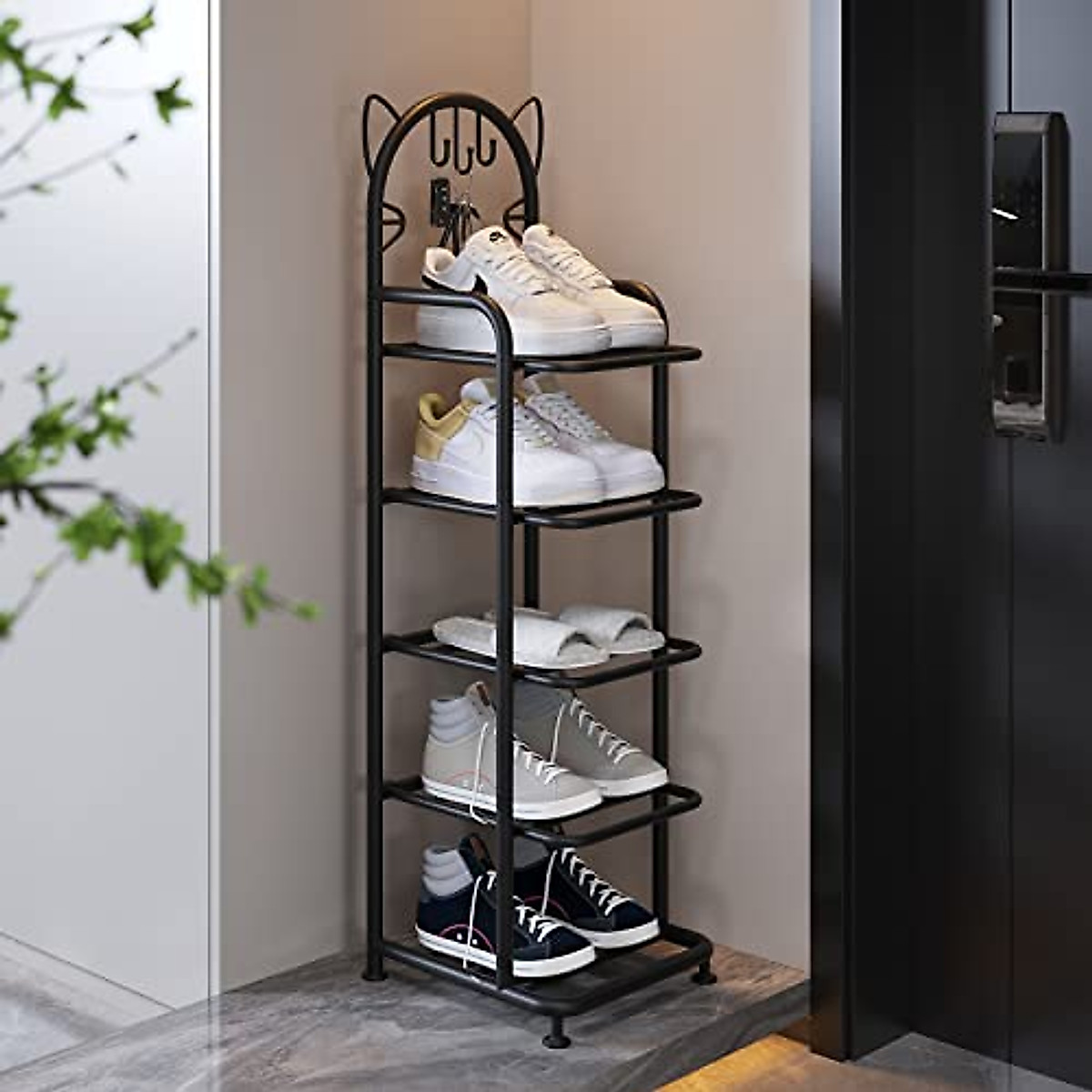 AZERPIAN Shoe Rack 5 Tier Vertical Storage Organizer Shelf Sturdy Metal Free Standing Shoe Tower Saving Space for Closet Entryway Bedroom Dorm, Black (Black, 5 Tier)
