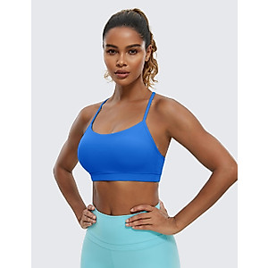 CRZ YOGA Butterluxe Womens Y Back Sports Bra - Padded Racerback Low Impact Spaghetti Thin Strap Workout Yoga Top Sparkle Blue Medium