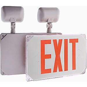 Wet Location Red Exterior Weatherproof Outdoor LED Combo Exit Sign Emergency Light With Battery Backup, Double Face, AC 120V/277V, UL Certified (4 Pack)