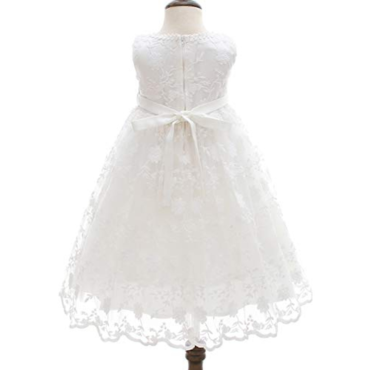 Meiqiduo Baby Girls Lace Christening Baptism Gowns Dresses with Bonnet