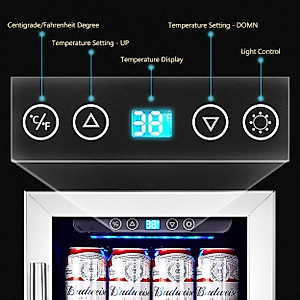 Kalamera 15” Beverage Cooler and Refrigerator Under Counter Built-in or Freestanding - 96 Cans Capacity Mini Fridge- for Soda, Water, Beer or Wine - For Kitchen or Bar with Blue Interior Light