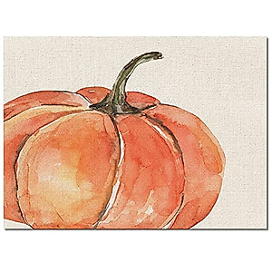 OComster Thanksgiving Rectangle Shape Large Area Rugs - 4 x 6 Feet Watercolor Orange Pumpkin Fall Fruit Burlap - (Non-Woven + Rubber) Low File Floor Mat