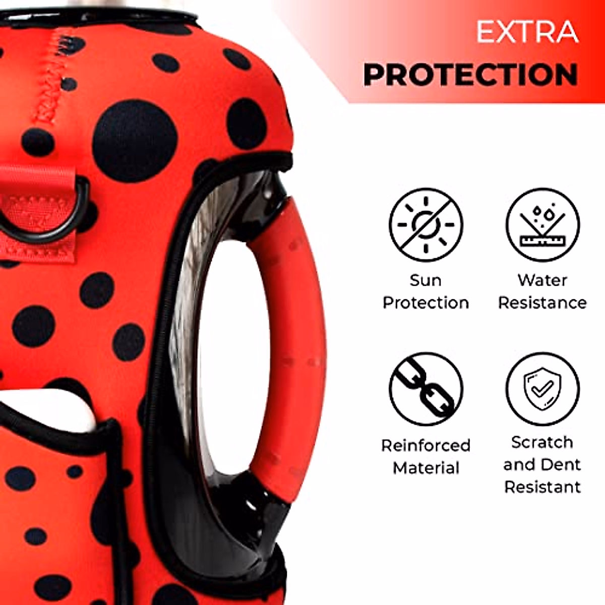 DR.HYDRO 3.2L Water Bottle One Gallon Sleeve Jug Insulated Neoprene Cover Large 108oz Holder with Shoulder Strap for Gym and Workout (Lady Bug)