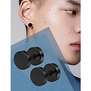 Cisyozi 18G Black Flat Back Studs Earrings for Women Men Fake Faux Gauges Earrings 18 gauge Stainless Surgical Steel Screw Back On Cartilage Tragus Helix Lobe Earrings Stud Set Piercing Jewelry Girl