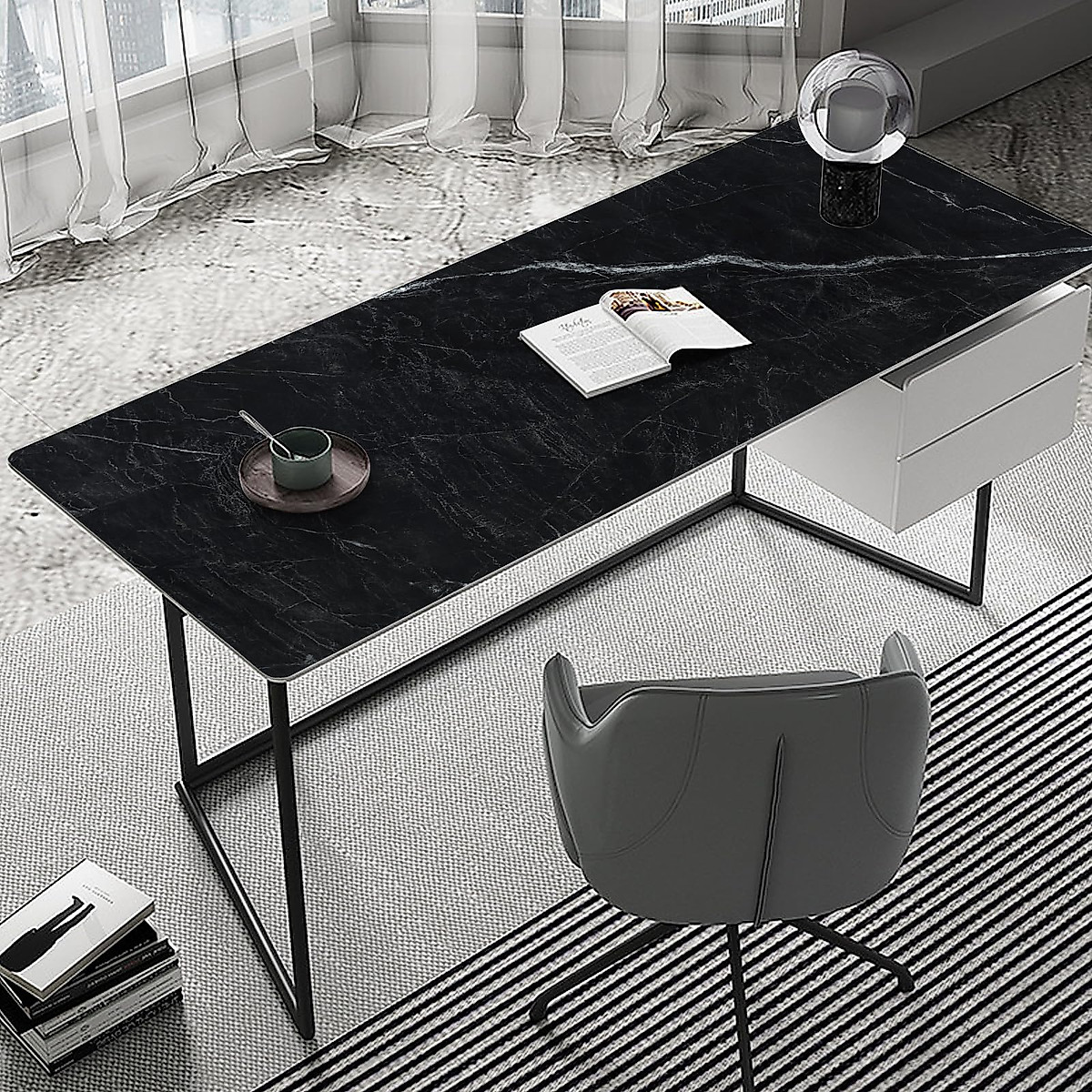 Anmon Black Marble Contact Paper, Glossy and Waterproof Black Marble Wallpaper 17.7''*118'', Self-Adhesive and Removable Vinyl Wall Paper for Cabinets, Countertops, Bathrooms, Drawers