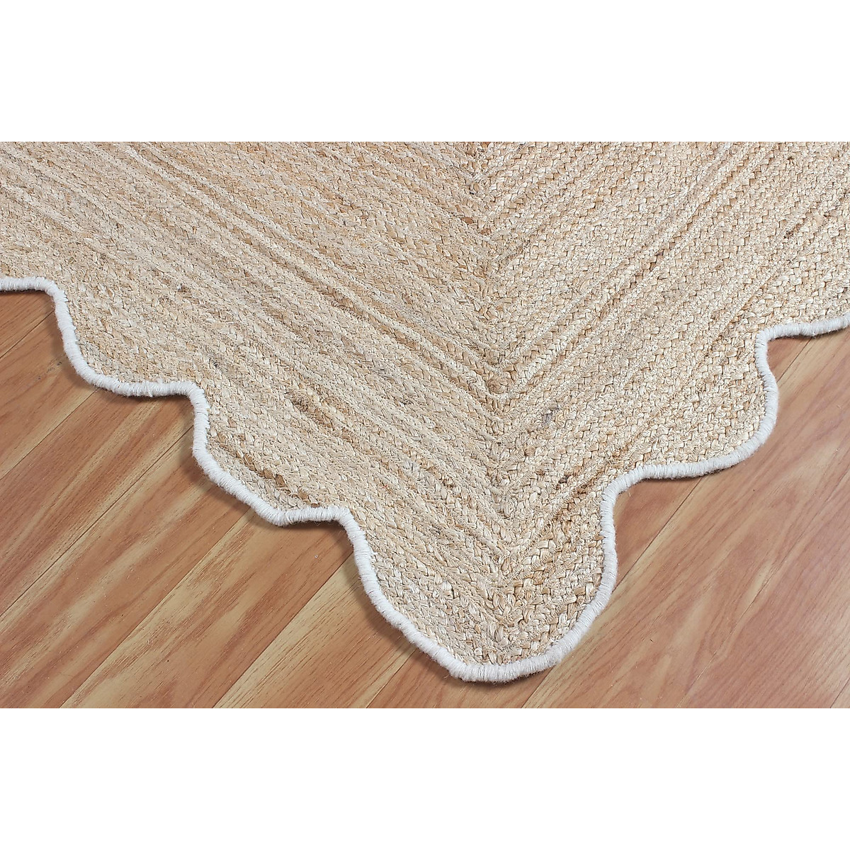 CASAVANI Scalloped Collection Rectangular Area Rug - 4' x 8', Beige Scallop Geometric Jute Rug Ideal for High Traffic Areas in Dining Room, Living Room, Bedroom