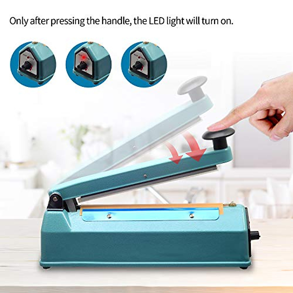 8 inch 200mm Impulse Bag Sealer, Manual Bag Sealer Heat Seal Closer, Adjustable Timer Electric Heat Seal Closer Packaging Sealer with 2 Free Replacement Kit, Blue