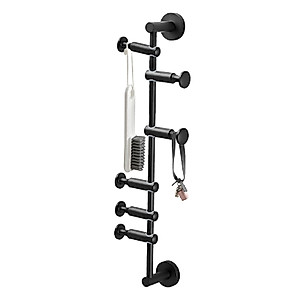 TFCFL Modern Wall Mount Coat Rack, 6 Brass Sleek Coat Hooks Rack, Vertical Coat Rack Wall Mounted Coat Hooks Coat Rack for Entryway Bedroom Coats Scarfs Bag Hat Umbrella Space Saving (Black)