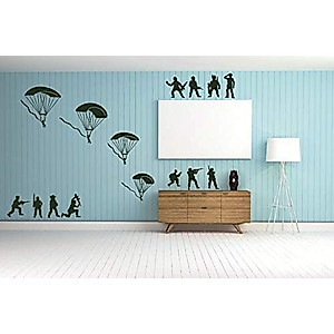 Wall Stickers for Schools, Kids Rooms, Nurseries Quote Small Army Men Bucket of Soldiers, Paratroops for Home Decoration Vinyl Decal and Decor