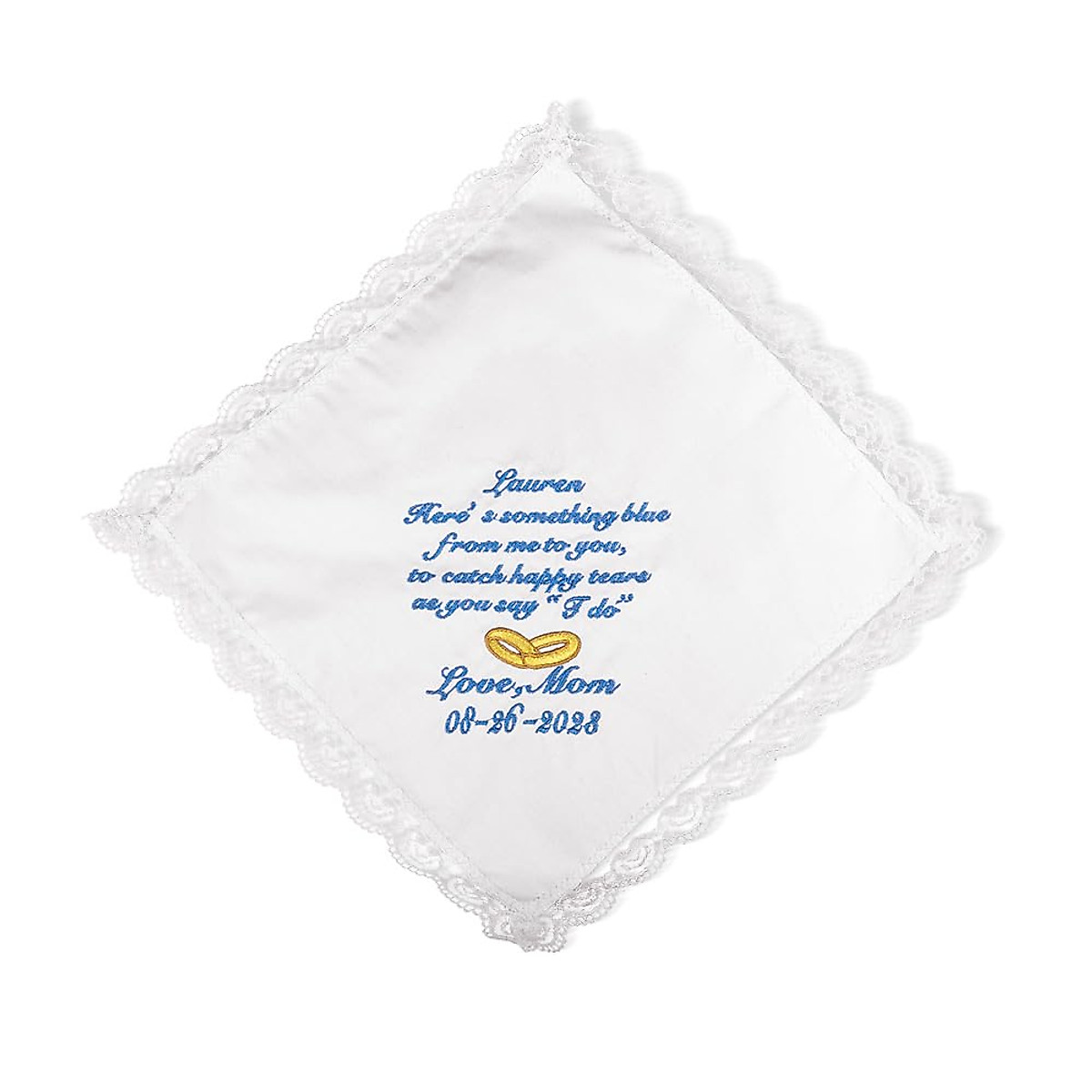 Personalized Wedding Handkerchief Something Blue Wedding Gift from Mom to Daughter Lace Handkerchief Mother Of Bride Gift Custom Printed Bridal Handkerchief Bride Handkerchiefs Embroidered Hankie