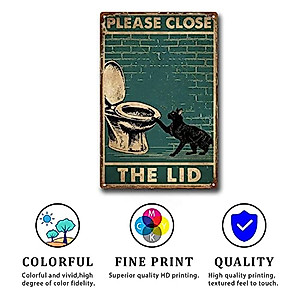 SKIYGTH Tin Sign Black Cat Please Close The Lid Bathroom Restroom Vintage Metal Tin Sign Retro Poster 8x12inch