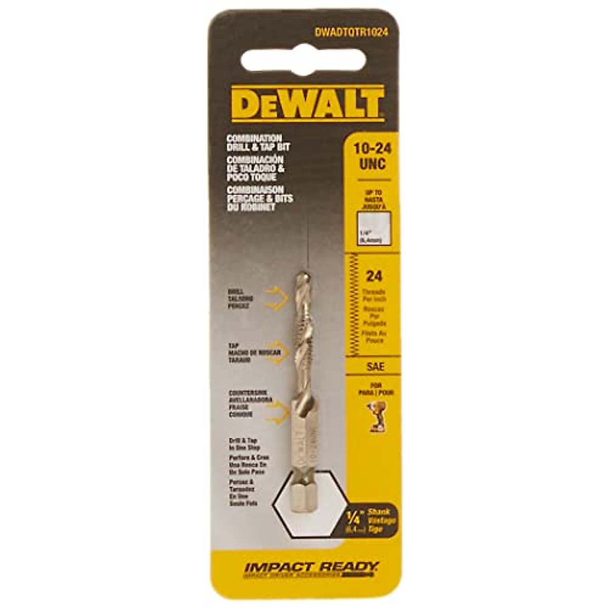 DEWALT DWADTQTR1024 Impact Ready 10-24 UNC Drill Tap, 1/4" Capacity