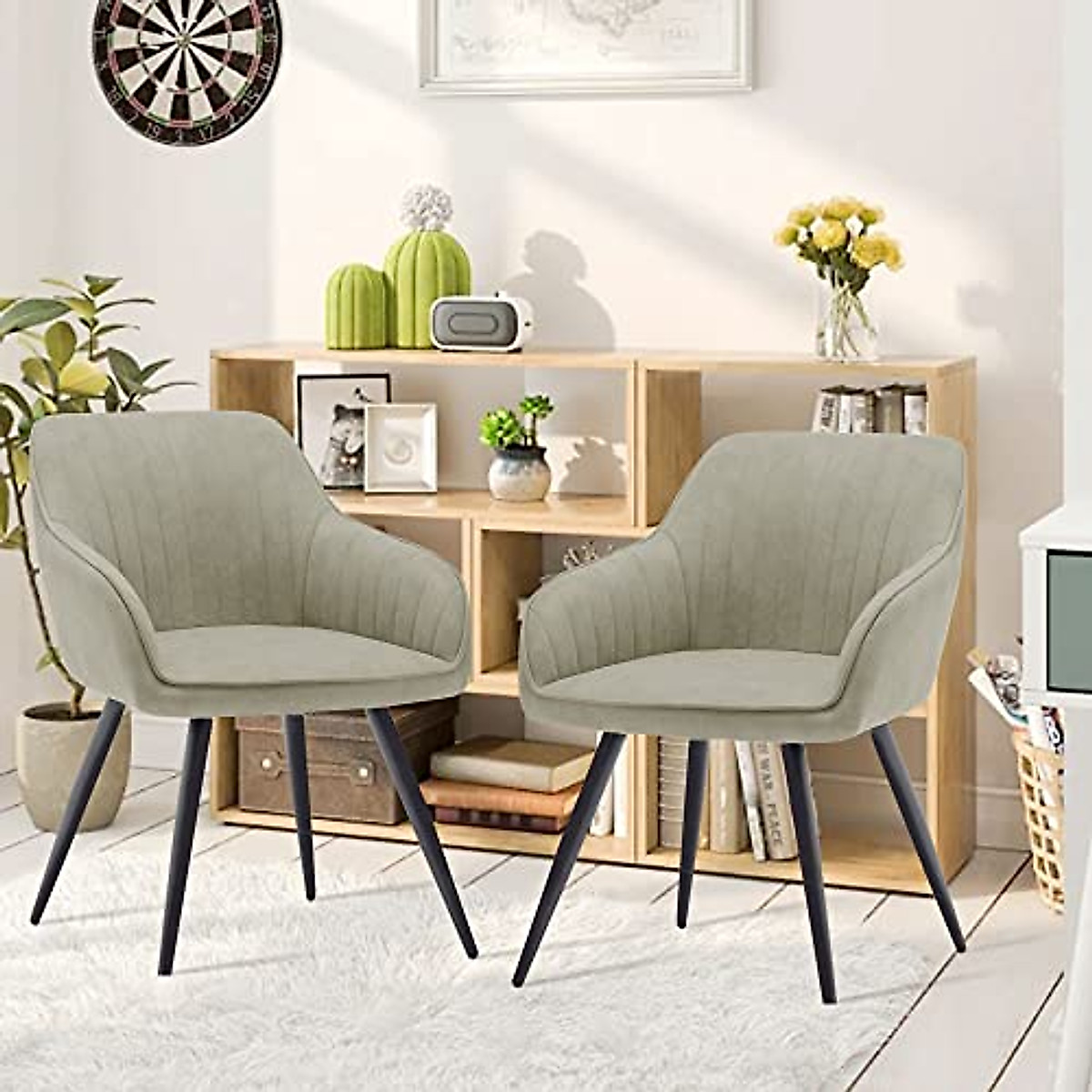 annjoe Faux Suede Accent Chair Arm Chairs Living Room Chairs Leisure Chair Upholstered Chair with Metal Legs Set of 2 for Home Kitchen Office Bistro Cafe