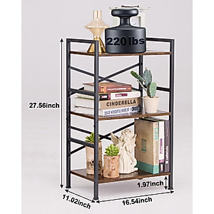 KKN Book Shelf, 4 Tier Industrial Book case, Metal & Wood Small Bookshelf, Display Shelf Book Shelf Storage Organizer for Living Room, Bedroom, and Office Furniture (3 Tier)
