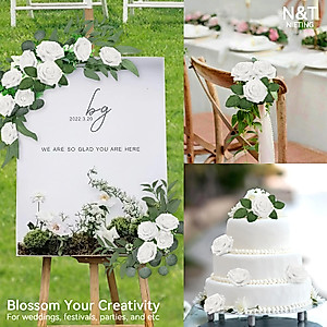 N&T NIETING Artificial Flowers, 25pcs Fake Flowers White Rose Perfect for DIY Wedding Bridesmaid Bridal Bouquets Centerpieces Home Flower Arrangement Decoration