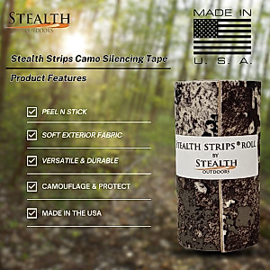 Stealth Strips Strata Camo Silencing Tape | Self Adhesive Silencing Fabric | Great for Quieting All of Your Metal Hunting Gear and Accessories | (4” X 72” Roll) (Strata Camo, 4" Wide)