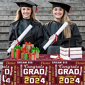 Lenyunge Graduation Tablecloth Class of 2024,Graduation Party Decorations Congrats Grad Tablecover for 2024 Graduation Party Supplies,Maroon 3Packs Plastic High School University College Decorations