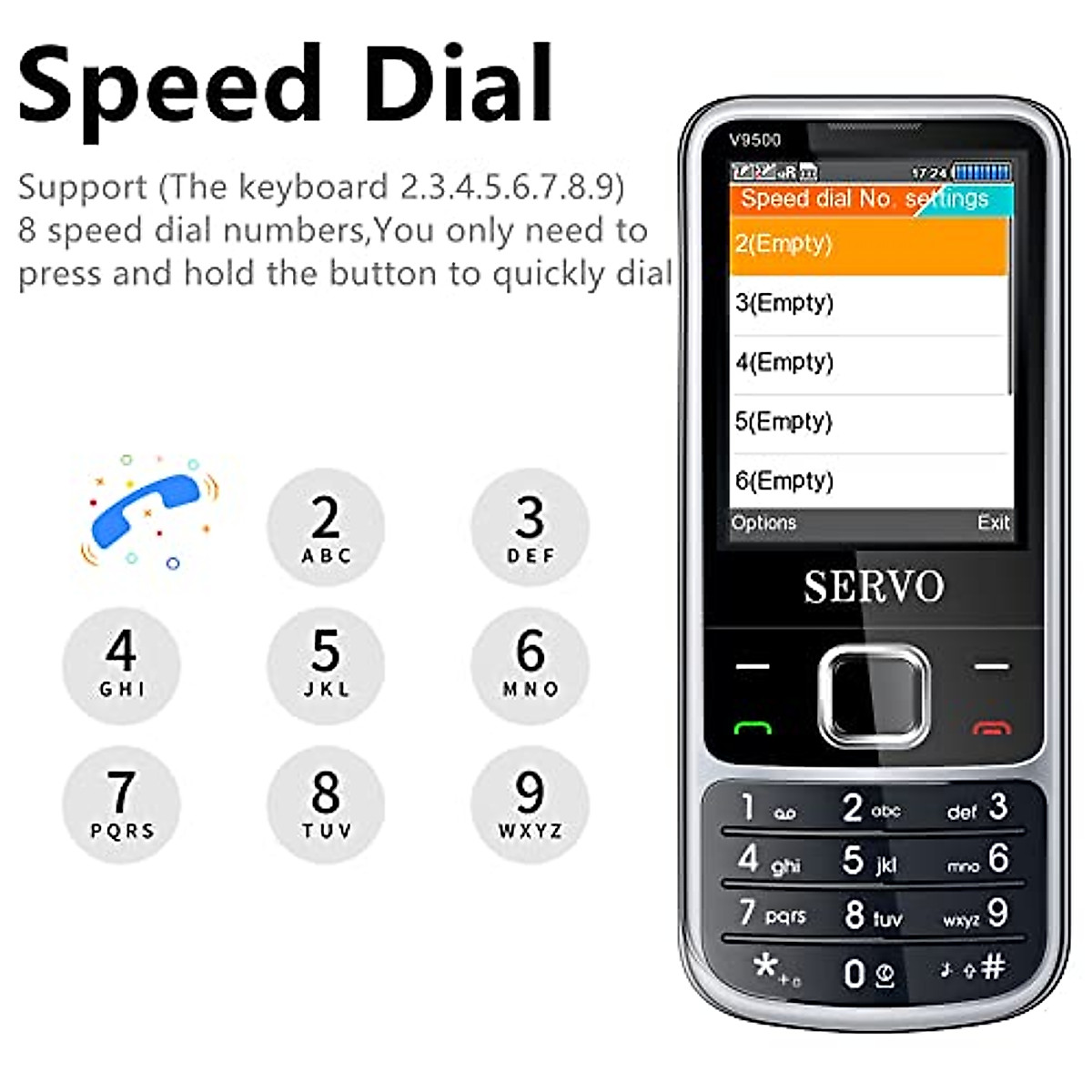 V9500 Unlocked Mobile Phone, 2G Senior Cell Phone, Support 4 SIM Card Auto Call Recorder Speed dial Magic Voice FM Radio 2.4" Screen 1200mAh Cellphones (Black)