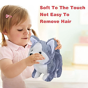 WorWoder Plush Husky Dog Toy Puppy Electronic Interactive Pet Dog - Walking, Barking, Tail Wagging, Stretching Companion Animal for Kids (Husky Dog)