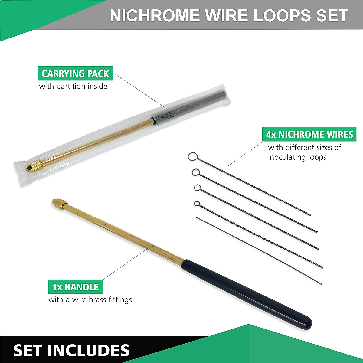 Edu-Labs Reusable Inoculating Loop with Unique Replaceable Nichrome Needle Tip Inoculation Rings Inoculation Rod for Lab (Replaceable Loops with Handle)