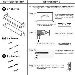 Fytz Design Reversible White Floating Shelves - Set of Two White Floating Shelves for Wall in Living, Bedroom, Bathroom, Kitchen, and Office - D