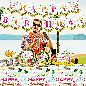 Luau Party Supplies,142pcs Aloha Birthday Tableware (Serves for 20) Hawaiian Theme Plates Cups Tablecloth Napkins for Tropical Birthday Party Decoration