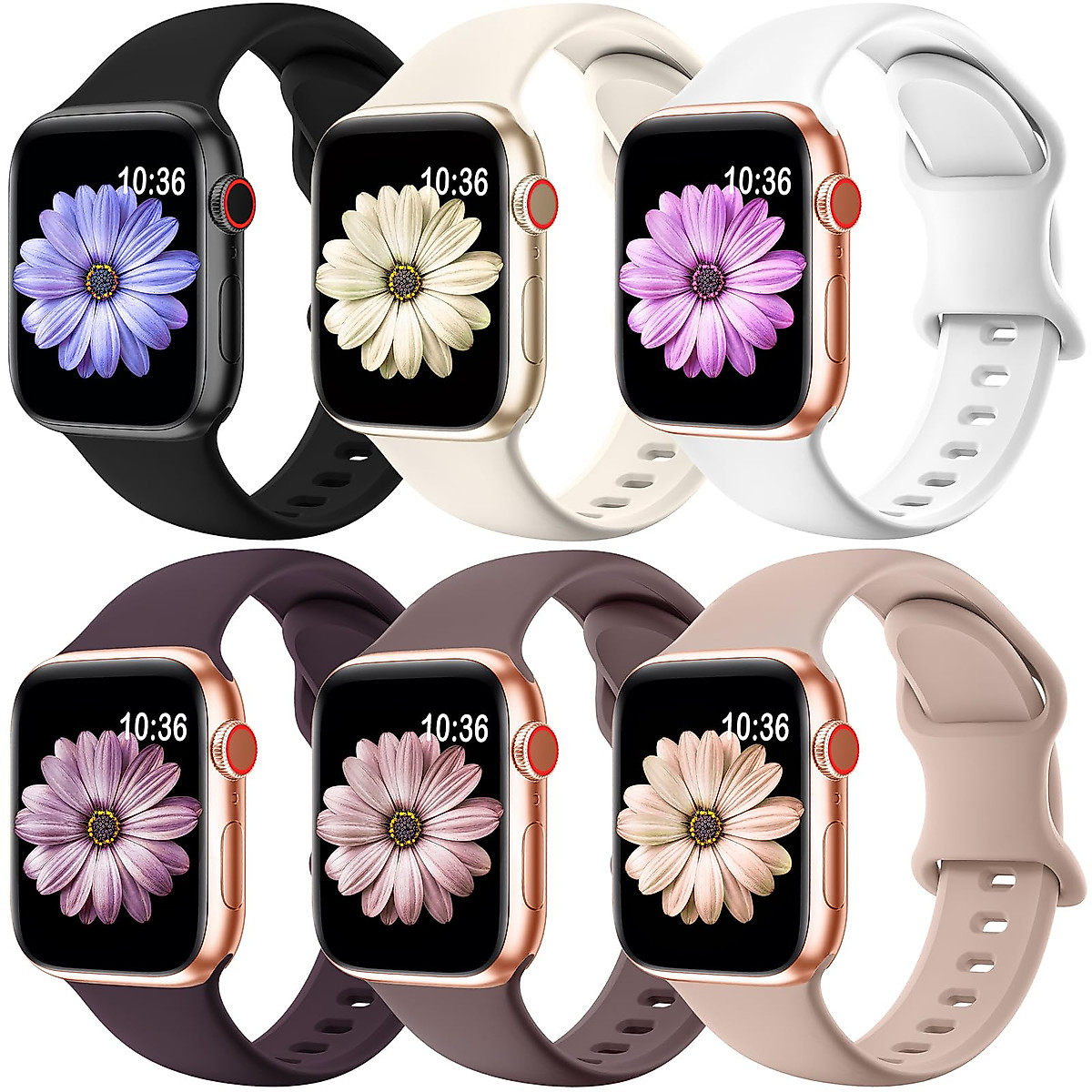 6 Pack Sport Bands Compatible with Apple Watch Band 38mm 40mm 41mm 42mm 44mm 45mm 49mm,Soft Silicone Waterproof Strap for iWatch Ultra/Ultra 2,Series 9 8 7 6 5 4 3 2 1 SE Women Men
