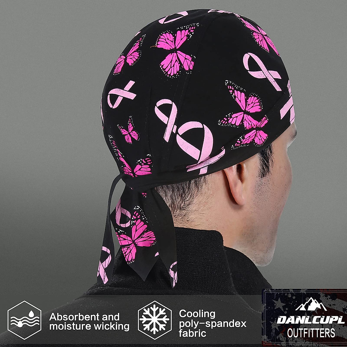 DANLCUPL DOO Rags Dew Rag Skull Cap Pirate Hat Cycling Bandana Motorcycle Biker Cooling Head Wrap Beanie Helmet Liner Ribbon Butterfly Pink Black
