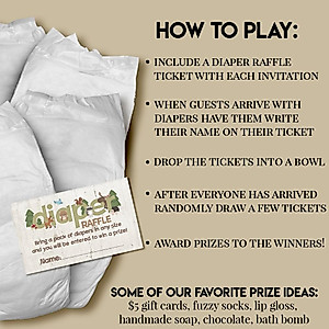 Woodland Forest Animals Diaper Raffle Tickets for Baby Showers, 20 2" X 3” Double Sided Insert Game Cards, Bring a Pack of Diapers to Win Favors & Prizes!