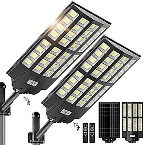 WYWNA 2PACK 6500W + 8000W Solar Street Lights Outdoor, Wide Angle Solar Parking Lot Lights Commercial Dusk to Dawn, Solar Lights Outdoor Motion Sensor Street Lights Waterproof