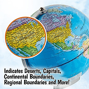 USA Toyz Illuminated Globe for Kids Learning- 3-in-1 STEM Globes of the World with Stand, Constellation Map, Built-in LED Night Light Desk Globe Lamp, Non-Tip Metal Base, 9.75” Tall, 7 Inch Diameter