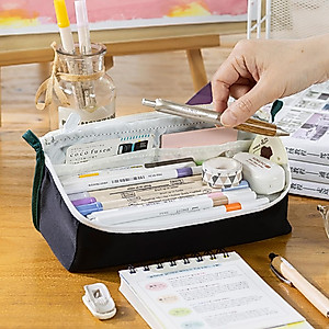 Oyachic Large Capacity Pencil Case,Wide Open Pencil Pouch,Asthetic Pencil Bag for Office,Marker,Stationery,Green ﻿