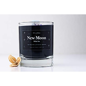 My Lumina New Moon Aromatherapy Candle w/Moonstone Crystal Inside -Natural Stone Healing Energy, Stress Relief, Relaxing & Balance- Soy Wax Scented Candle Home - Gift for New Beginnings - Night Black
