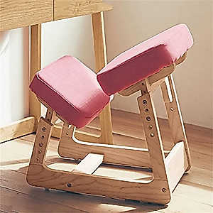 ANYURAN Ergonomic Kneeling Chair, Adjustable Height Hump-Proof Solid Wood Student Writing Chair Easy to Assemble Improve Sitting,Pink
