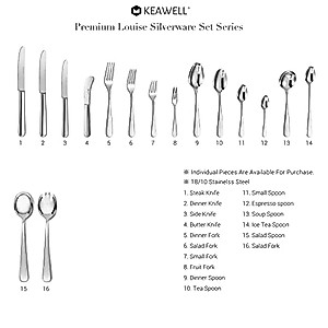 KEAWELL Premium 6-Piece Louise Demitasse Espresso Spoons, 4.3 Inches 18/10 Stainless Steel Mini Coffee Spoons, Dishwasher Safe