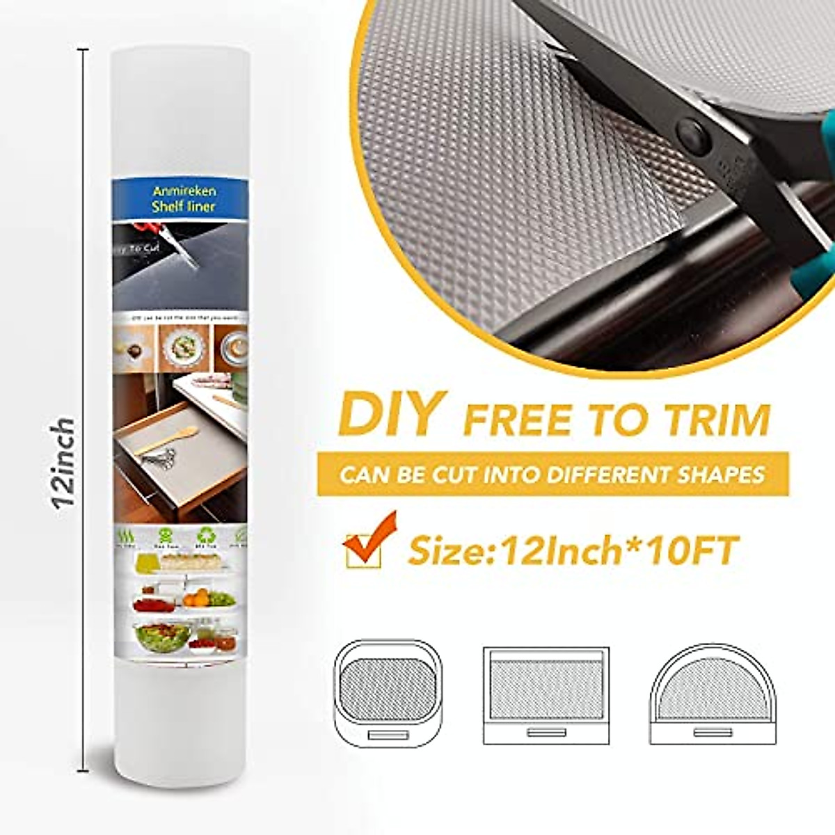 ANMIREKEN Refrigerator Liners, 12Inches x 20FT Non Adhesive EVA Kitchen Shelf Liner, Washable Oil-Proof Durable, Fridge Table Place Mats for Cabinet, Drawer Liner