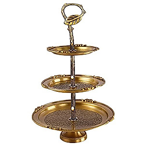 3-Tier 13.5’’ Cupcake Stand Hardware Fittings, Metal Mold Crown Holder DIY Making for Fruit Plate Cake Stand Snack Tray Replacement Parts for Tea Party Wedding Decoration (3 Sets - Retro Gold Leaf)