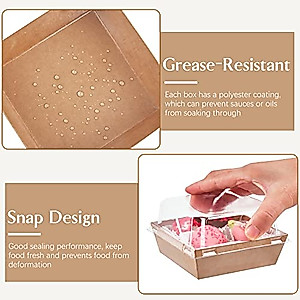 ZORRITA 50 Pack Paper Charcuterie Boxes with Clear Lids, 4 Inches Disposable Sandwich Boxes Square To Go Food Containers for Desserts, Strawberries, Cake Slice and Cookies (Brown)