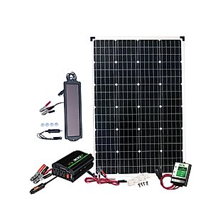 Nature Power 110 Watt Complete Solar Kit with 300 Watt Power Inverter, 11 Amp Charge Controller and Bonus 1.5 Watt Solar Battery Trickle Charger