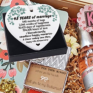 45th Marriage Anniversary Wedding Gifts for Women, Happy 45th Anniversary Wedding Gifts for Husband Wife Friends, 45 Years of Marriage Keepsake Heart Ceramics Hanging Plaque Decor Sign HP017