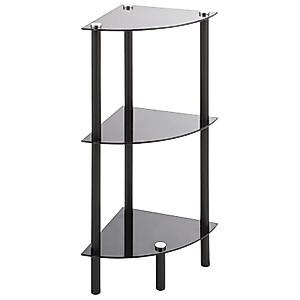 mDesign Modern Glass Corner 3-Tier Storage Organizer Tower Cabinet with Open Shelves - Household Furniture for Bathroom, Office, Bedroom, Living Room - Holds Books, Plants, Candles - Black/Black