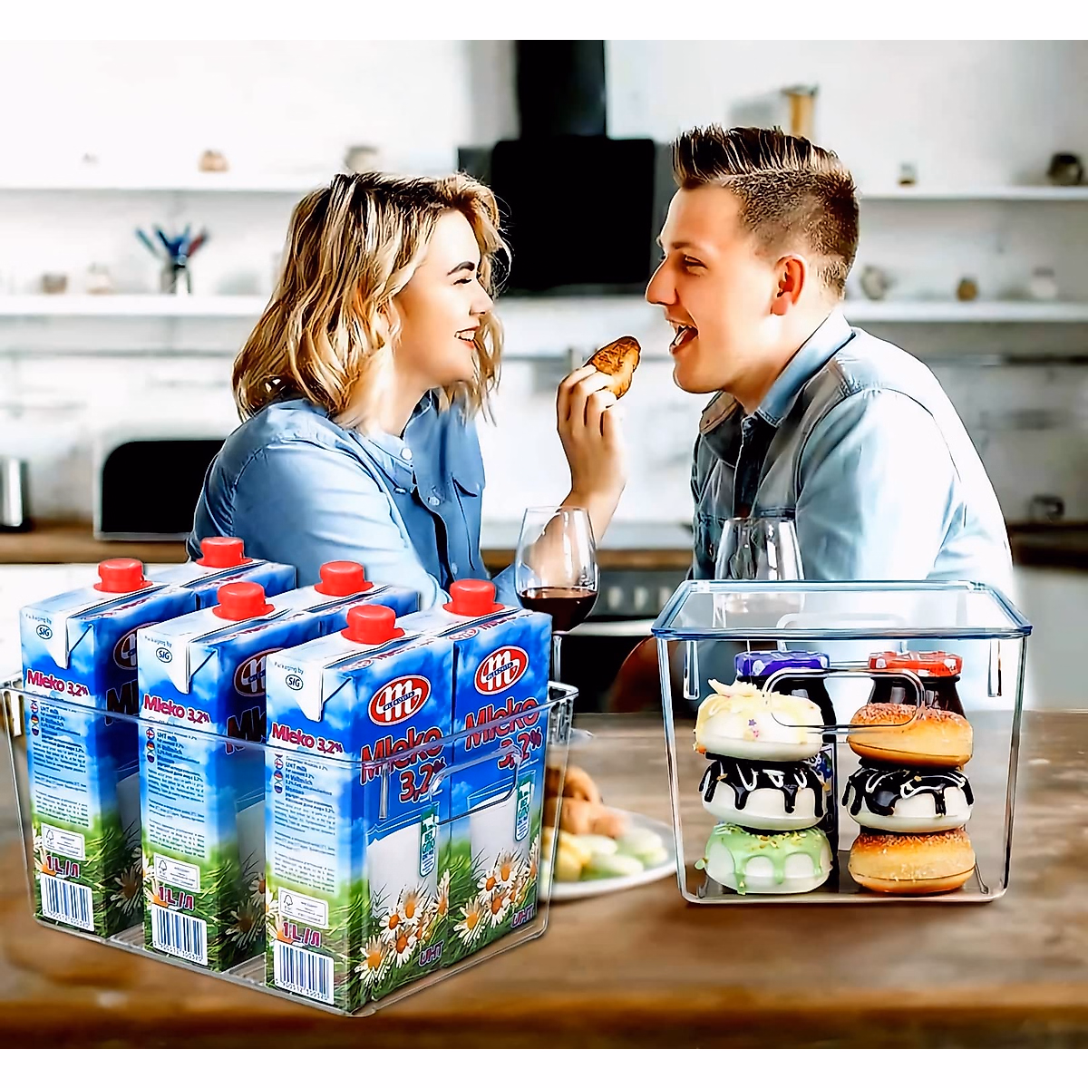 Set of 8 Large Clear Plastic Storage Bins (8L), Storage Containers for Pantry Organization and Kitchen Storage Bins,Home Edit and Cabinet Organizers