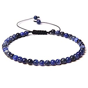 Adjustable 4MM Stone Beads Bracelet For Women Natural Agates Jaspers Onyx Lapis Lazuli Woven Bracelet For New Year Gift Jewelry - (Metal Color: 18.sodalite; Length: Adjustable)