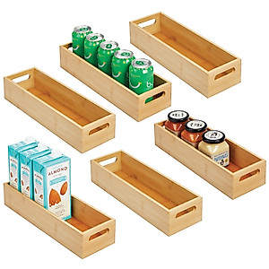 mDesign Slim Bamboo Kitchen Cabinet & Fridge Drawer Organizer Tray - Storage Bin for Cutlery, Serving Spoons, Cooking Utensils, Gadgets - 4.6 inches Wide - 6 Pack - Natural Wood Finish