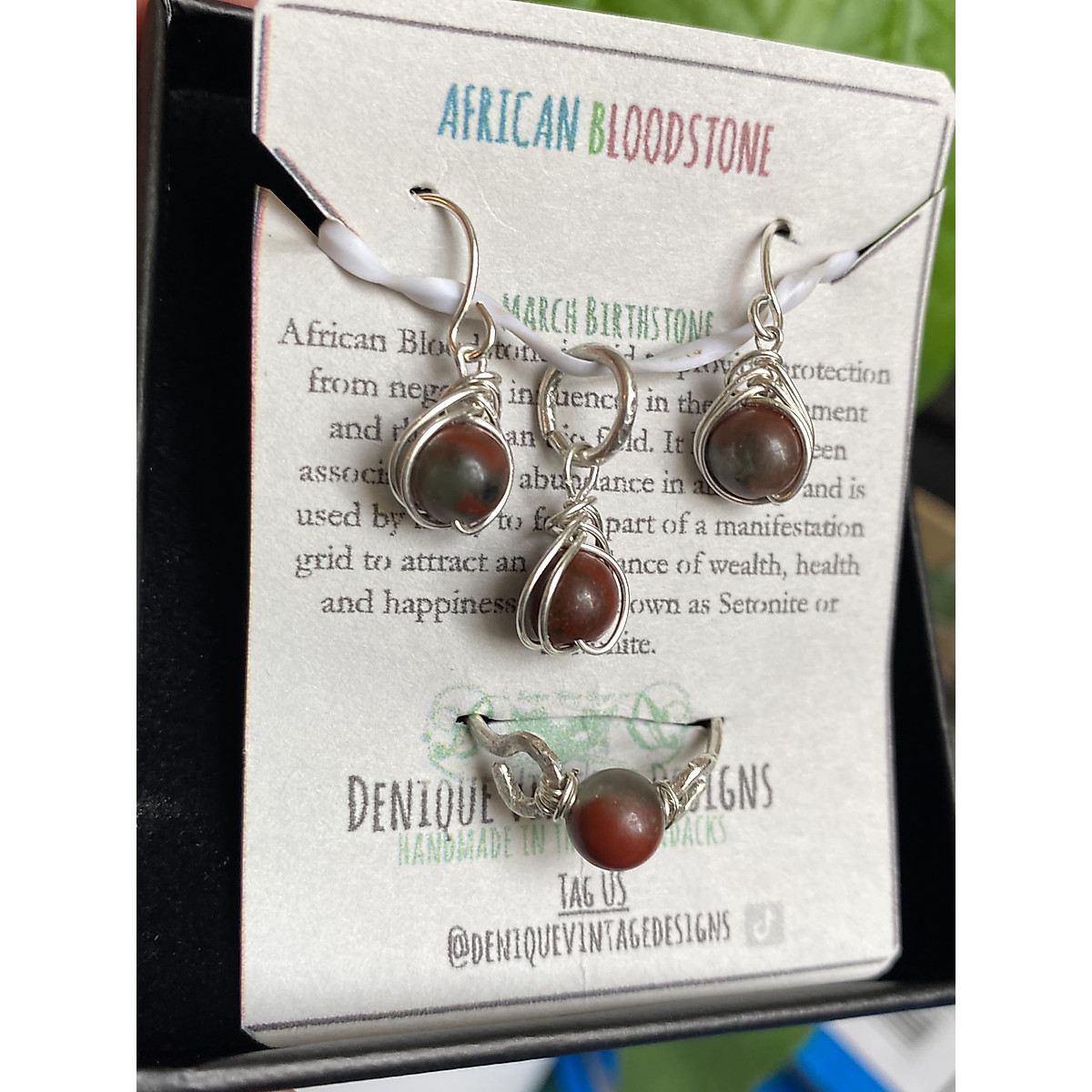 African Bloodstone 6mm Herringbone Pendant in Steel, Copper, Bronze, Black Iron, Titanium, Sterling Silver, 14K Gold, Rose Gold, or Black Niobium Wire (Handmade) March Birthstone Aries Zodiac