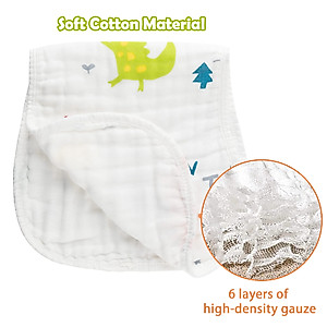 GROBRO7 7Pcs Baby Muslin Burp Cloths 21”x10.5” Long Burping Bids for Babies Dinosaur Blue Whale Forest Animals Cotton Large Towel 6 Layers Extra Absorbent Soft Machine Washable Nursery Newborn Gift