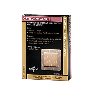 Medline Optifoam Gentle Border Adhesive Dressings, 3 x 3 (Pack of 10) Packaging may vary
